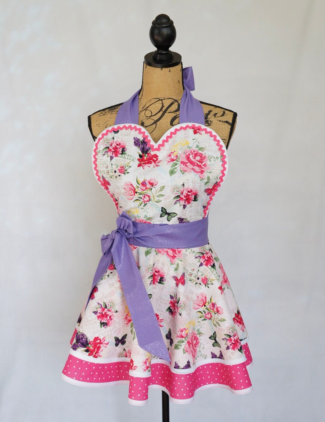 Retro Floral Apron, Pink Roses Vintage Style, Full Size Cotton Apron - Etsy