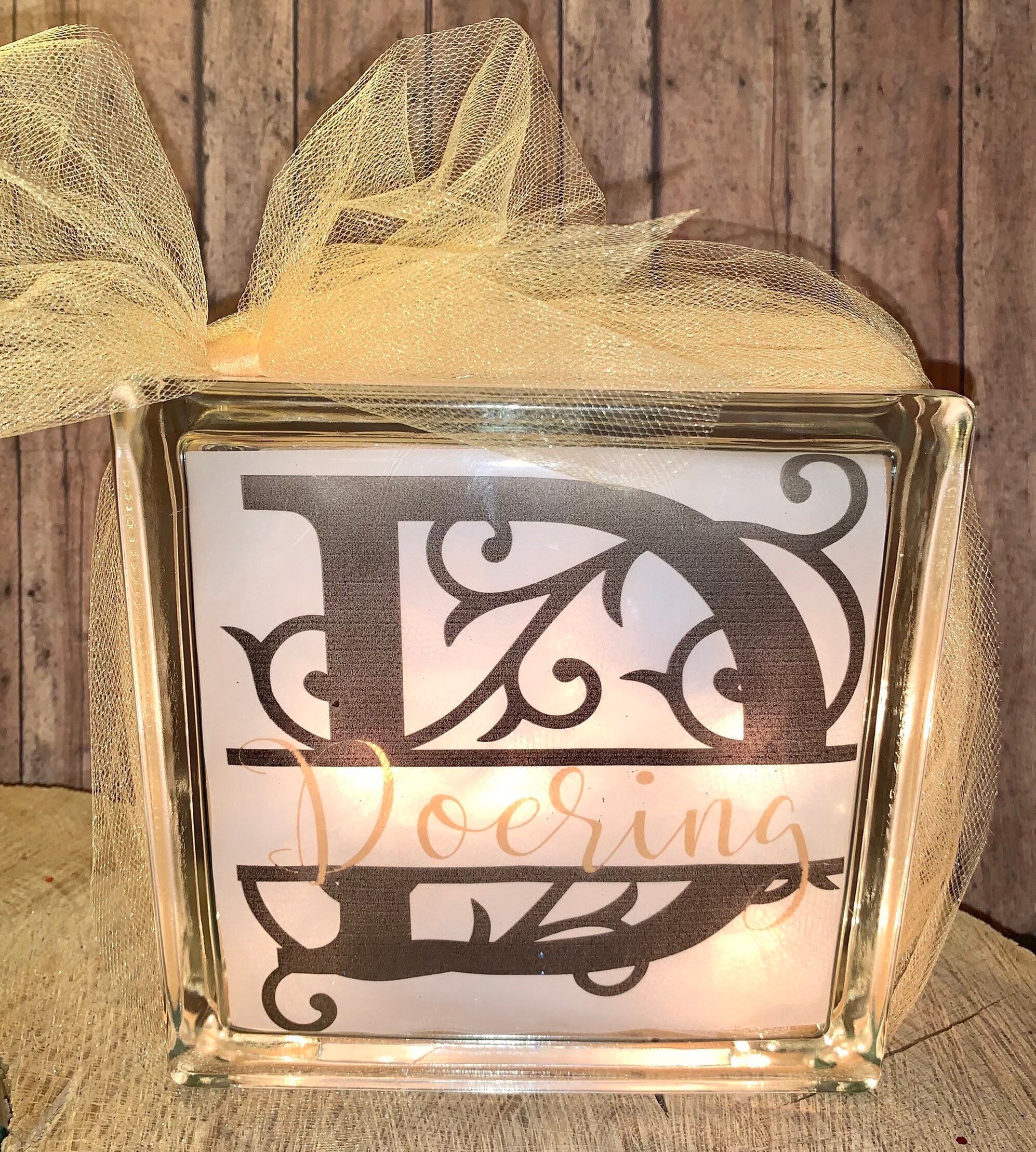 Monogram alphabet lighted glass block personalized | Etsy