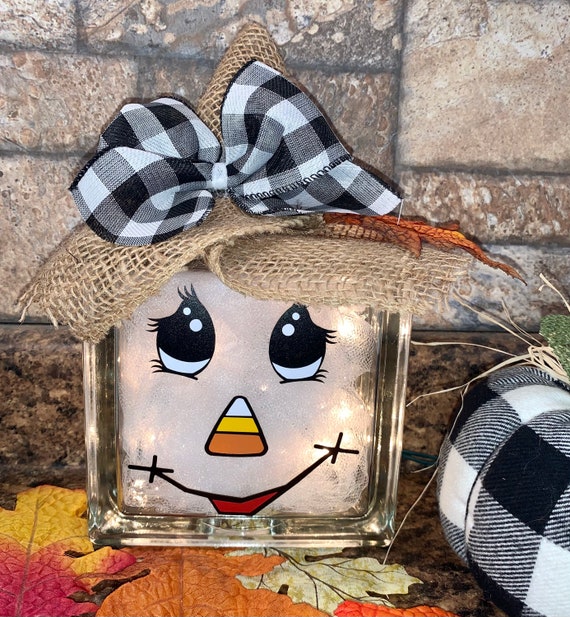 Scarecrow glass block Fall / Autumn decor Thanksgiving and | Etsy