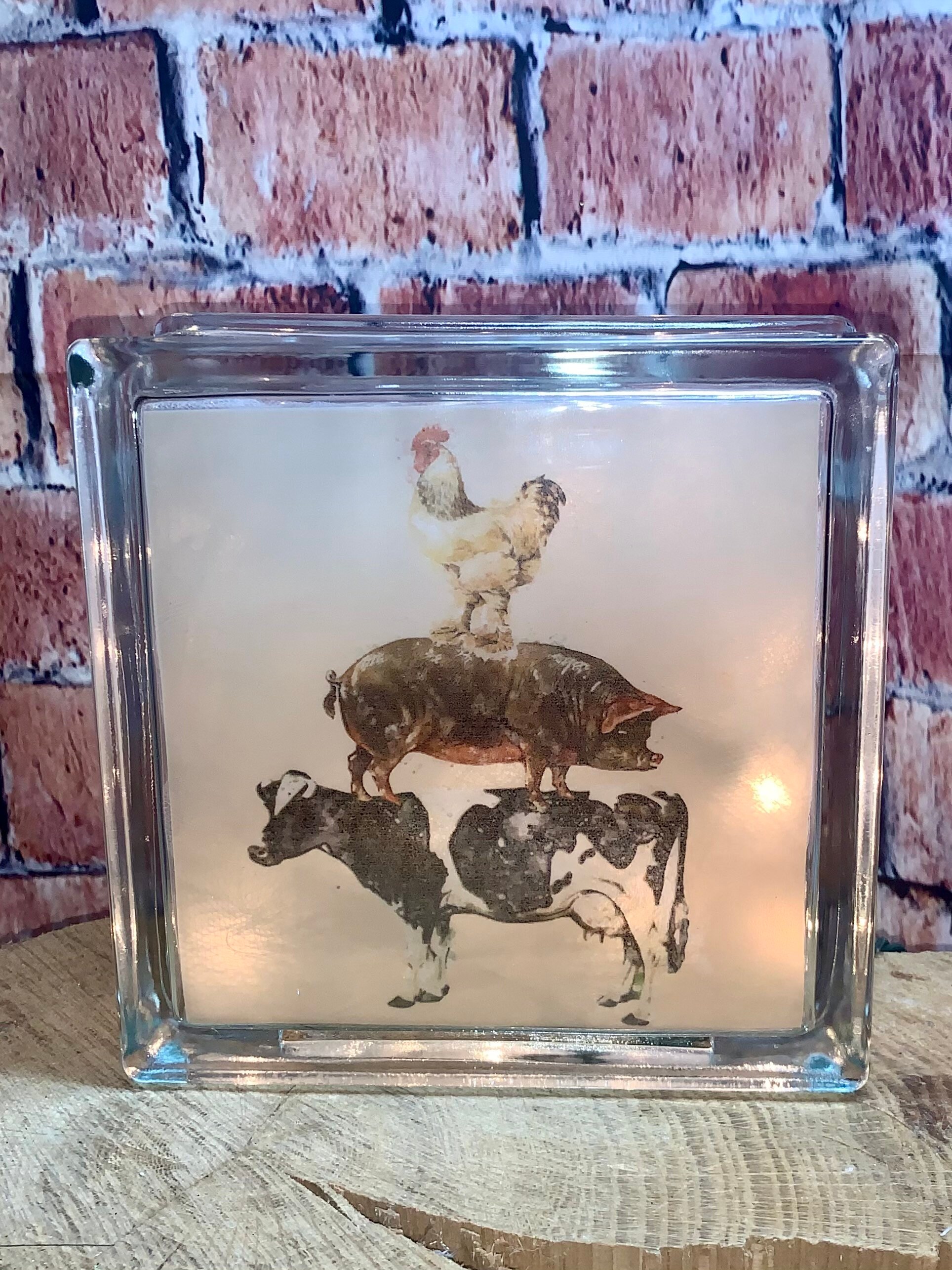 Cow Pig Chicken Stack lighted glass block house-warming | Etsy