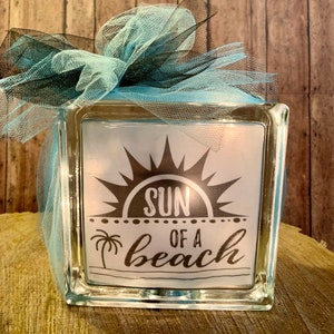 Sun of a Beach Lighted Glass Block, Custom Decor and Gifts, Summer ...