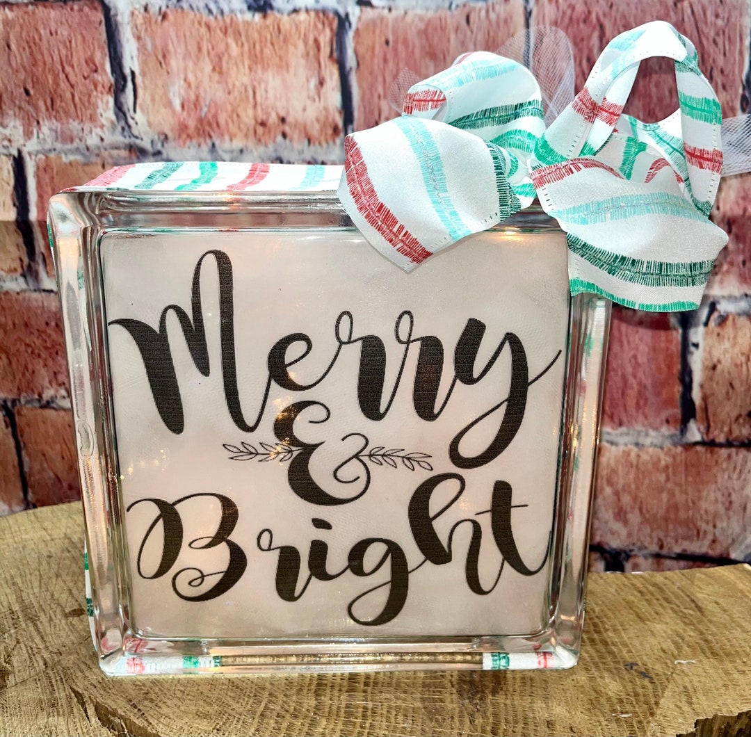 Merry and Bright, Lighted Glass Blocks, Christmas Decor, Unique ...