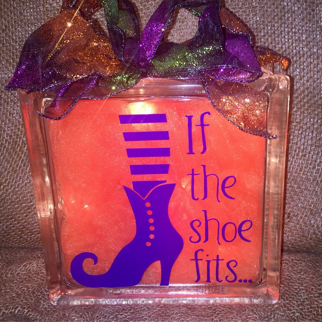 If the Shoe Fits Lighted Glass Block, Witch Halloween Decor, Unique ...