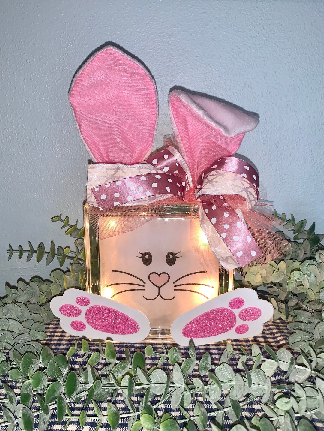 Easter Bunny Lighted Glass Block, Glass Box, Lighted Box, Easter Gift ...