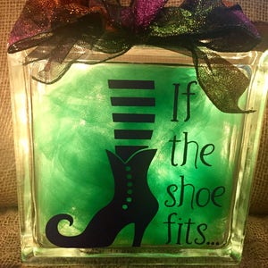 If the Shoe Fits Lighted Glass Block, Witch Halloween Decor, Unique ...