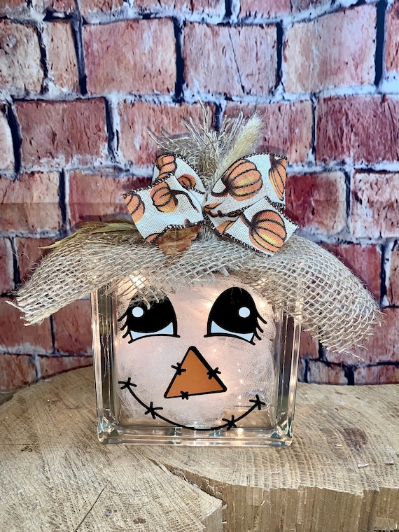 Scarecrow Glass Block Fall / Autumn Decor Thanksgiving and | Etsy