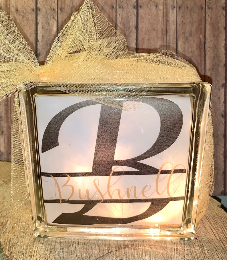 Monogram alphabet lighted glass block personalized | Etsy