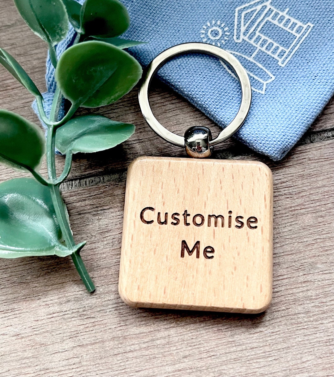 Customisable Wooden Keyring - Personalised Gift With Your Own Words ...