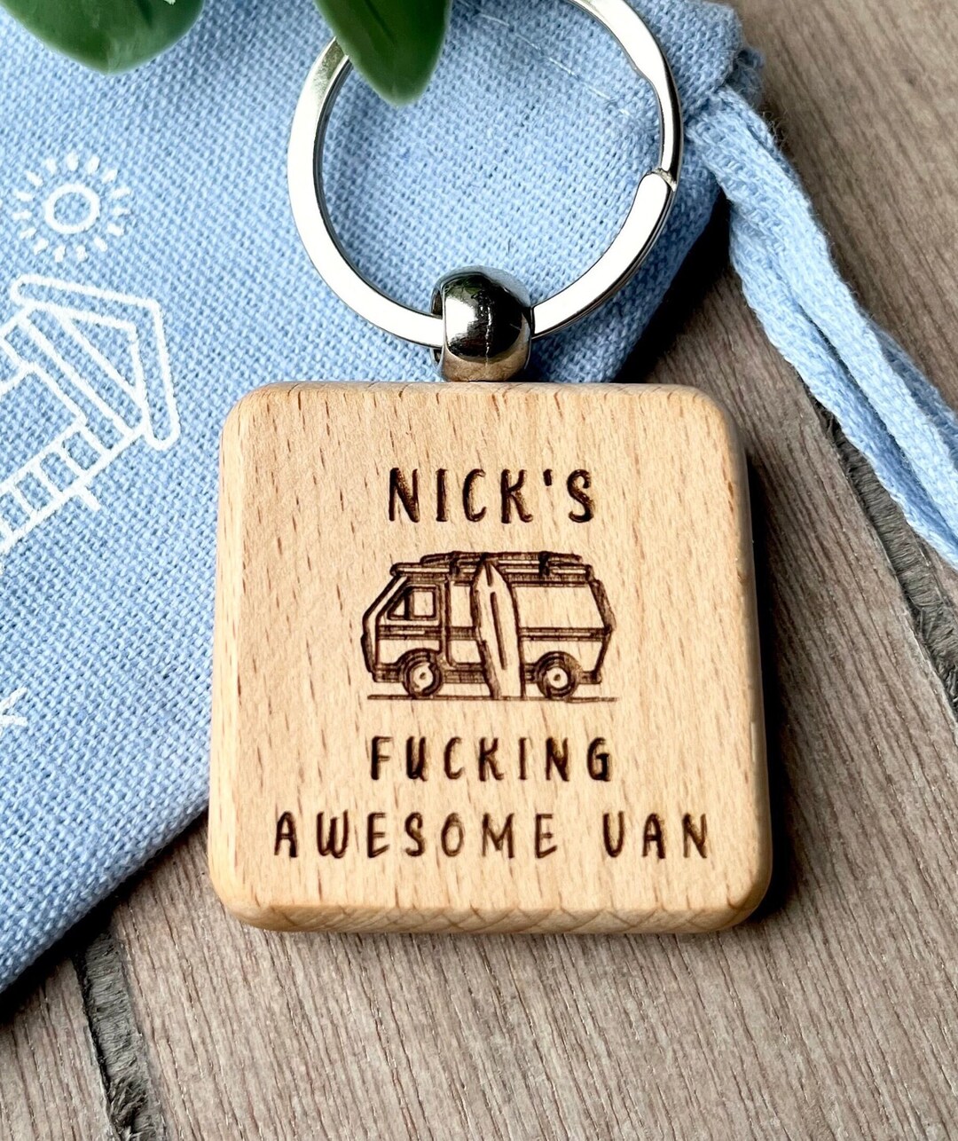 Personalised Wooden Campervan Keychain- Engrave Message on the Back ...
