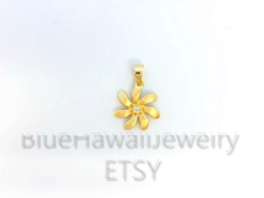 12mm Diamond 14k Yellow Gold 3-D Tiare Flower Hawaiian Heirloom Made in ...