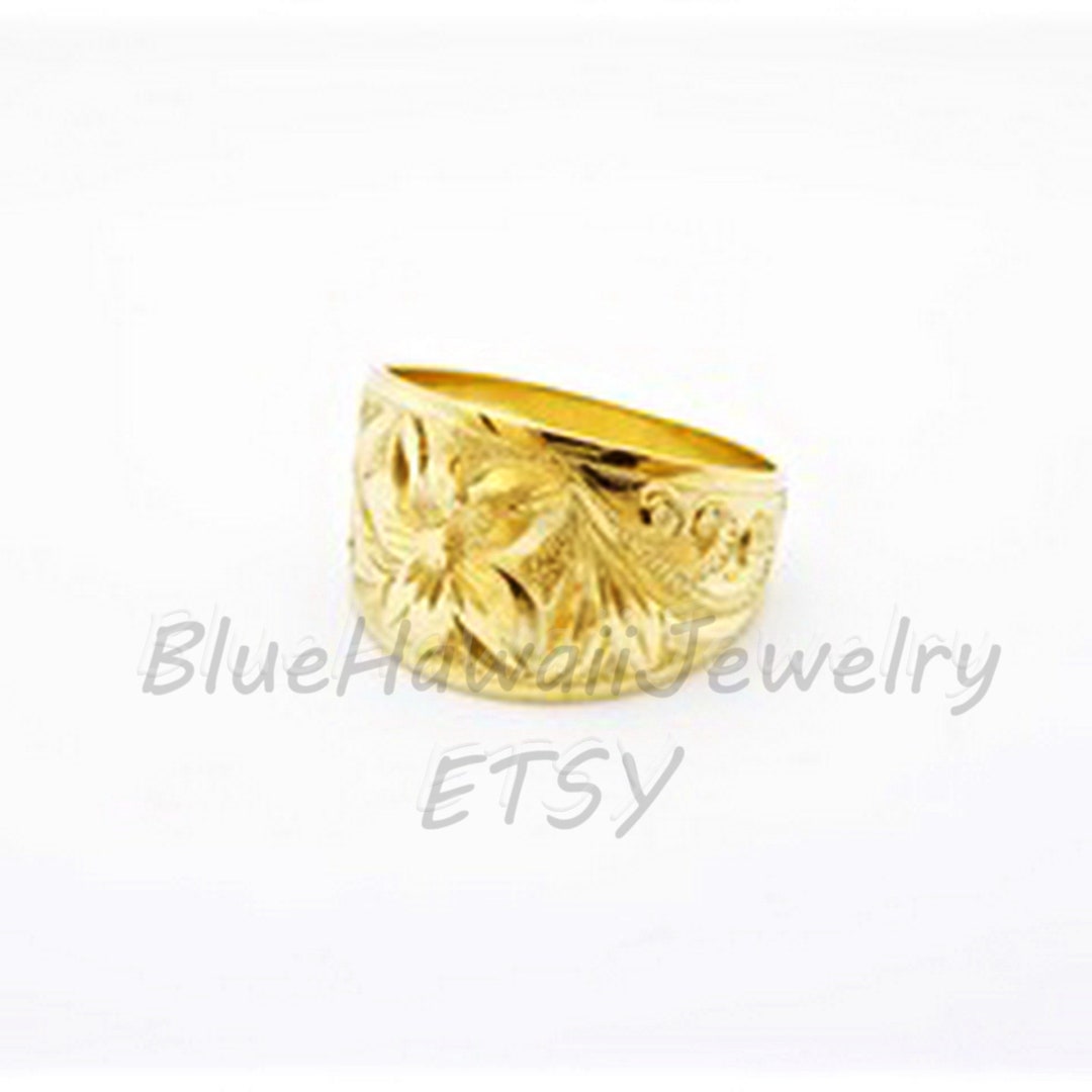 15mm Hawaiian Heirloom Flower Princess Tapered Ring 14ky Gold or Black ...