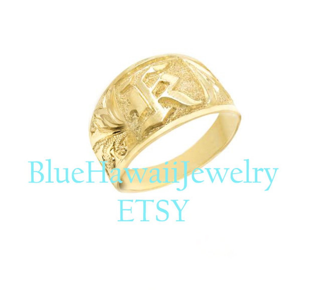 6mm Tapered Hawaiian Heirloom Princess Ring 14ky Gold or Black Edge ...