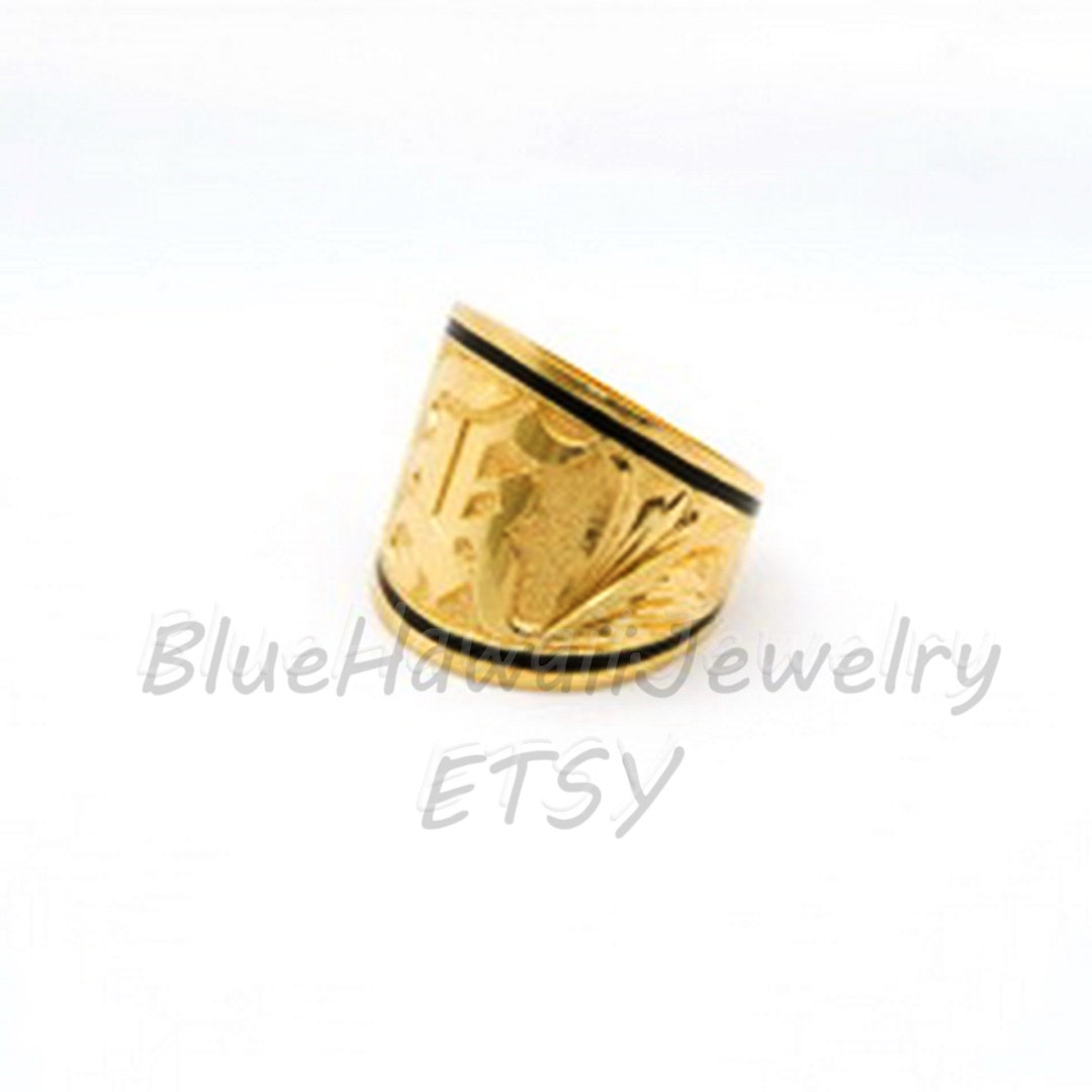15mm Hawaiian Tapered Ring 14k Scroll Raised Gold Monogram Letter ...