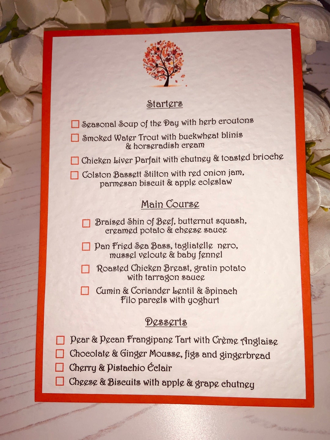 Menu Choice Cards Inserts for Wedding Invites Autumn Tree - Etsy