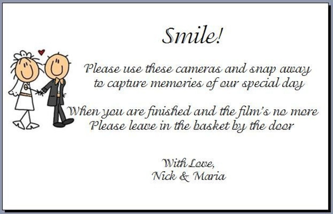 Wedding Disposable Camera Poem Cards for Your Guests Tables - Etsy