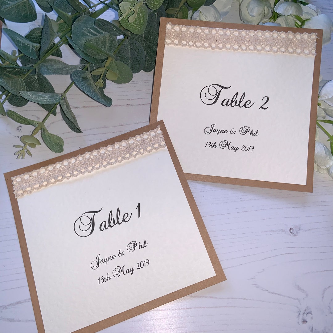 Table Number/name Cards - Rustic Style With Crochet Style Cream Lace ...