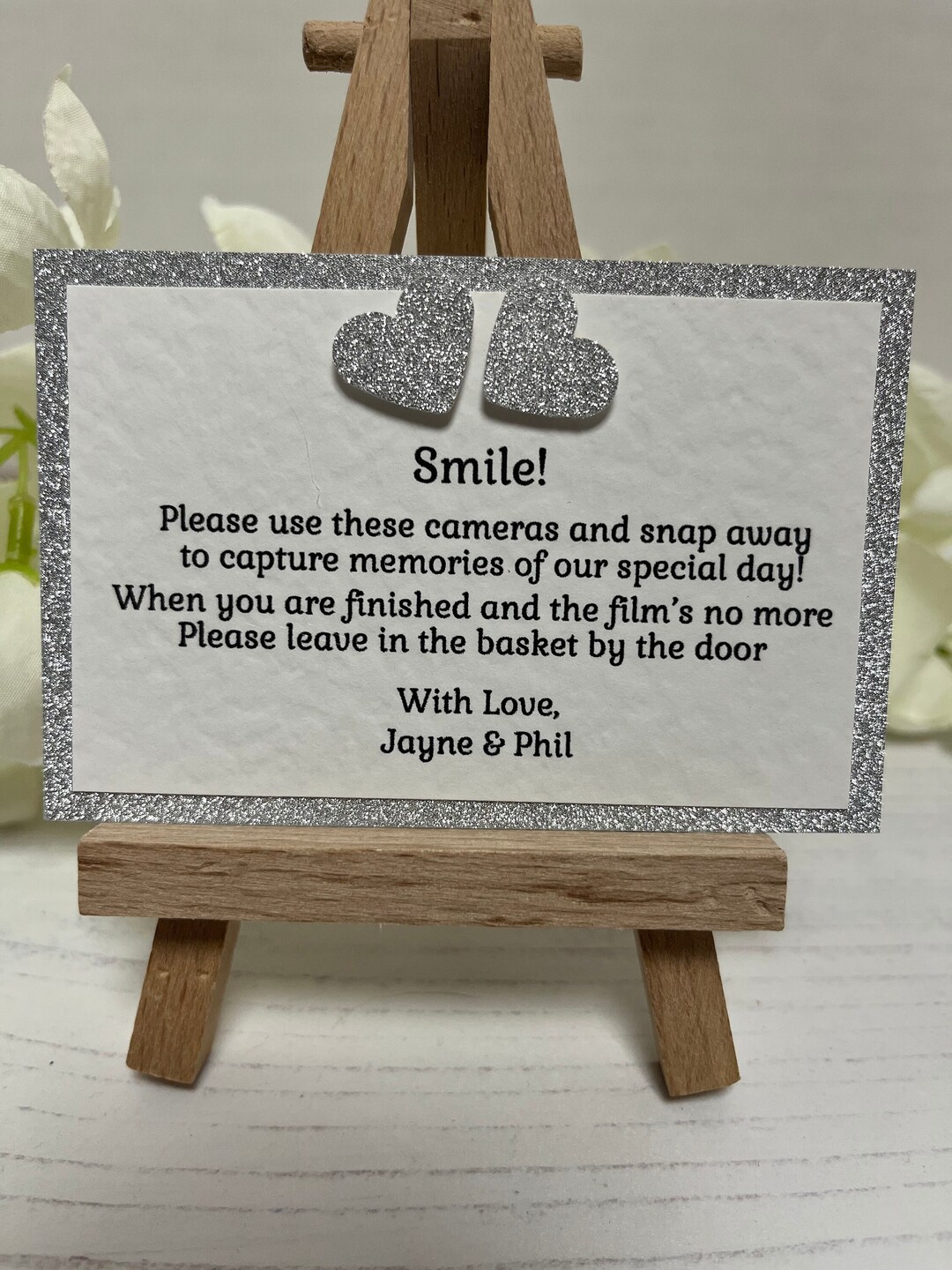 Personalised Wedding Disposable Camera Poem Cards With Silver Glitter ...