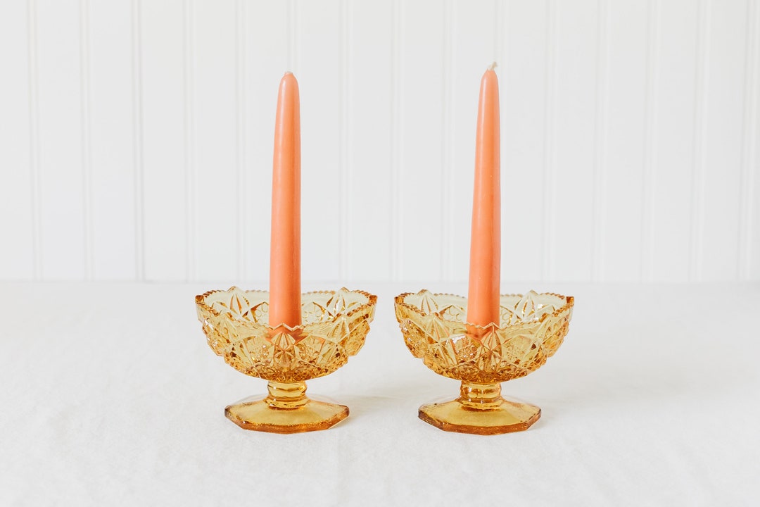 Pair of Kemple Wheaton Amber Glass Candle Holders Circa.1960 - Etsy