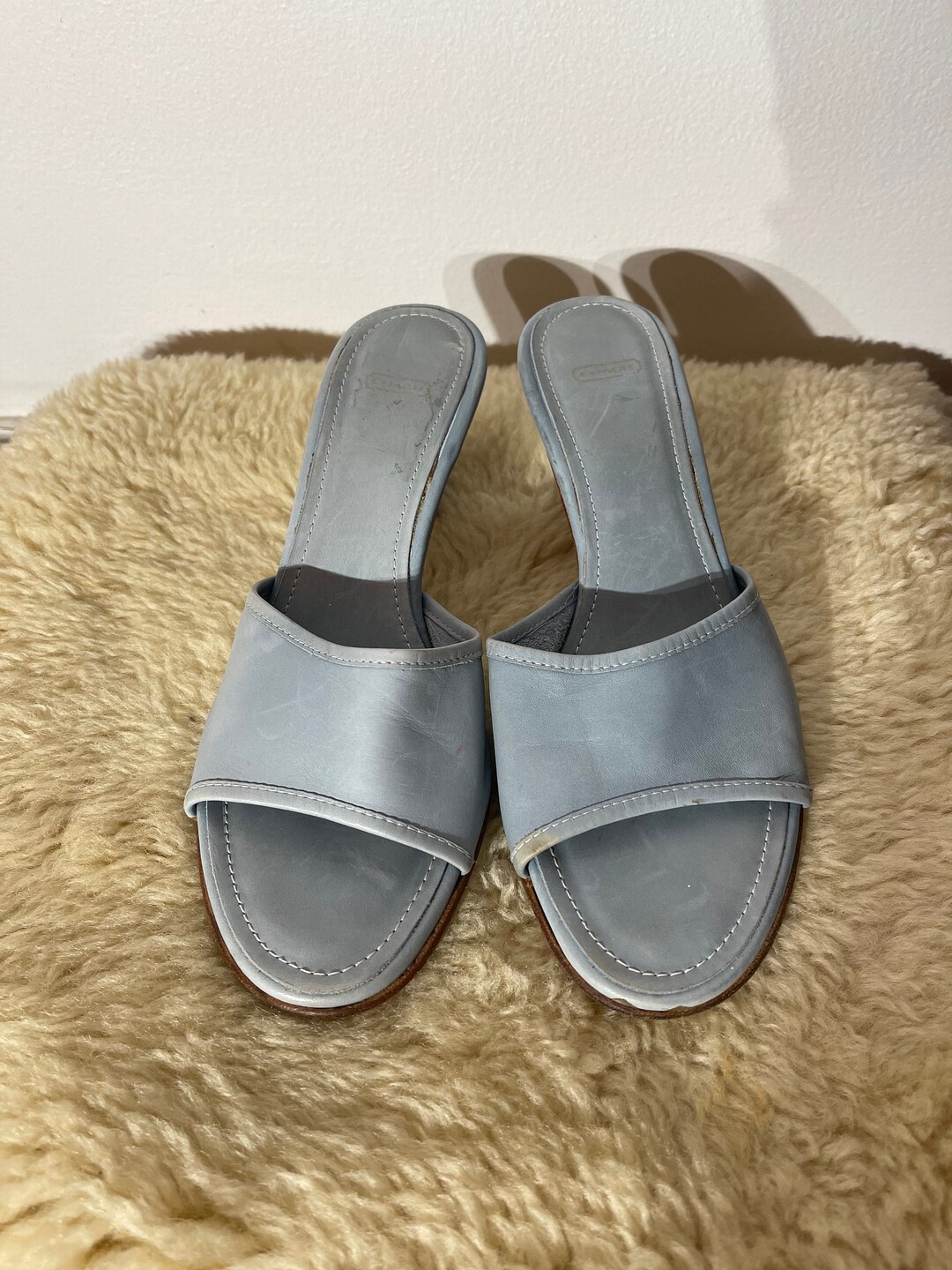 Baby Blue Coach Slide Block Heel Sandals Size 51/2 Italy - Etsy