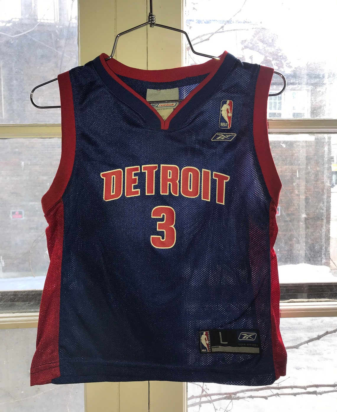 Vintage NBA Detroit Number 3 Wallace Blue and Red Jersey Youth - Etsy