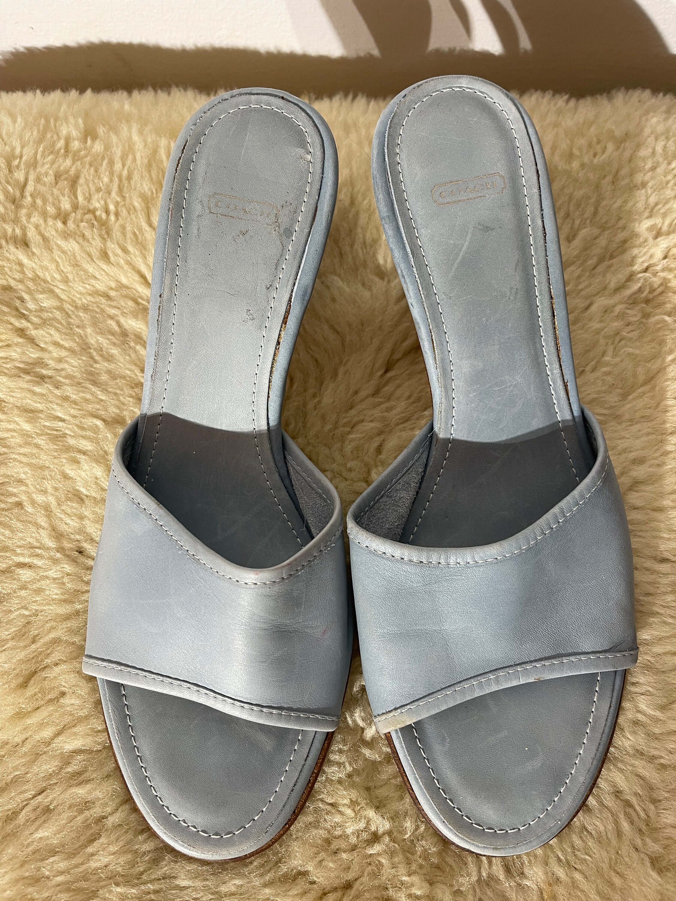 Baby Blue Coach Slide Block Heel Sandals Size 51/2 Italy - Etsy