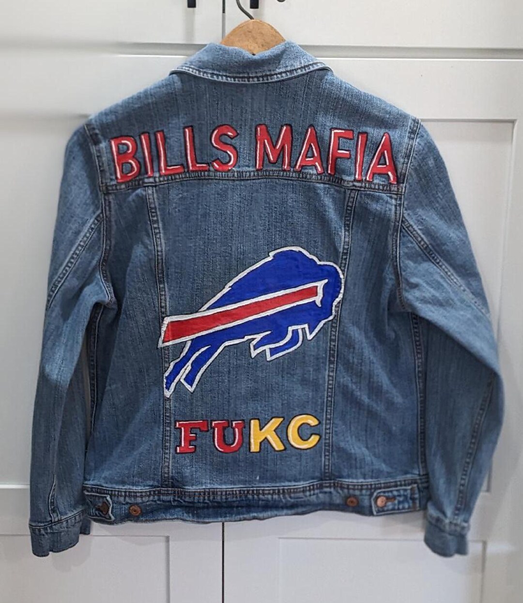 Upcycled, Buffalo Bills Hand Painted Jean Jacket, Bills Mafia, FU KC ...