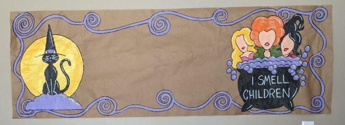 Halloween Witches Banner, Party Banner, Hand Painted, Kraft Paper ...