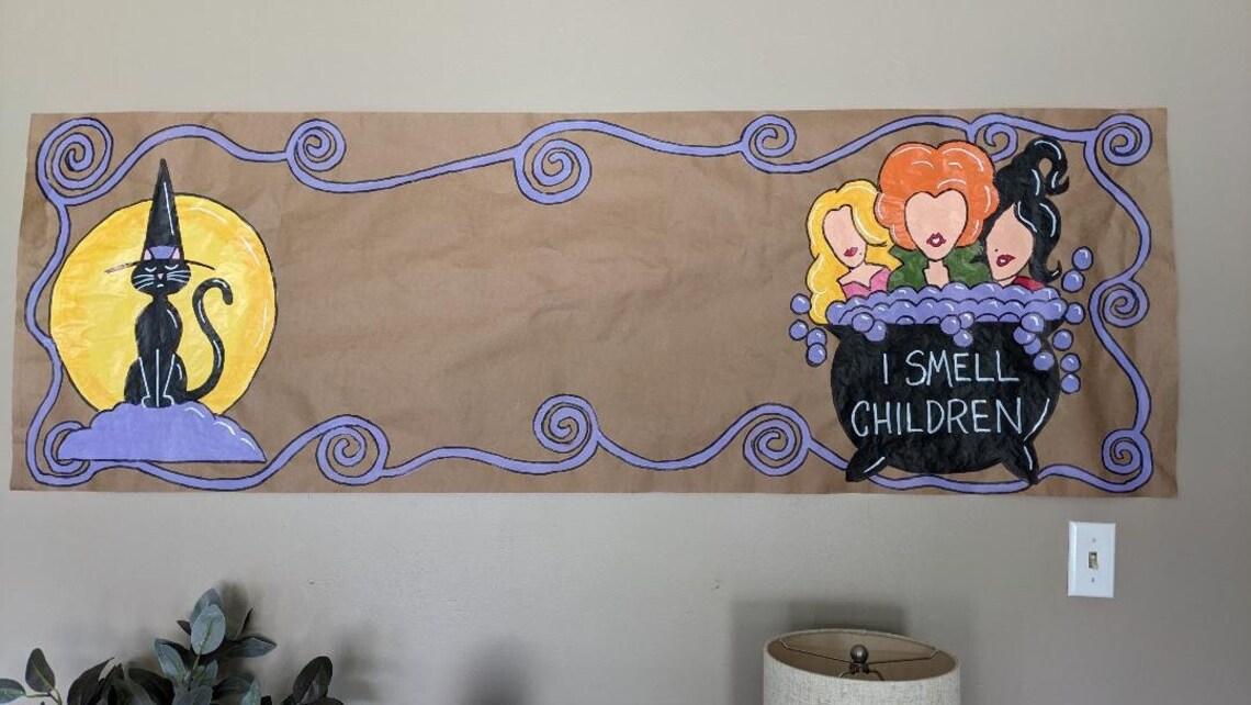 Halloween Witches Banner, Party Banner, Hand Painted, Kraft Paper ...