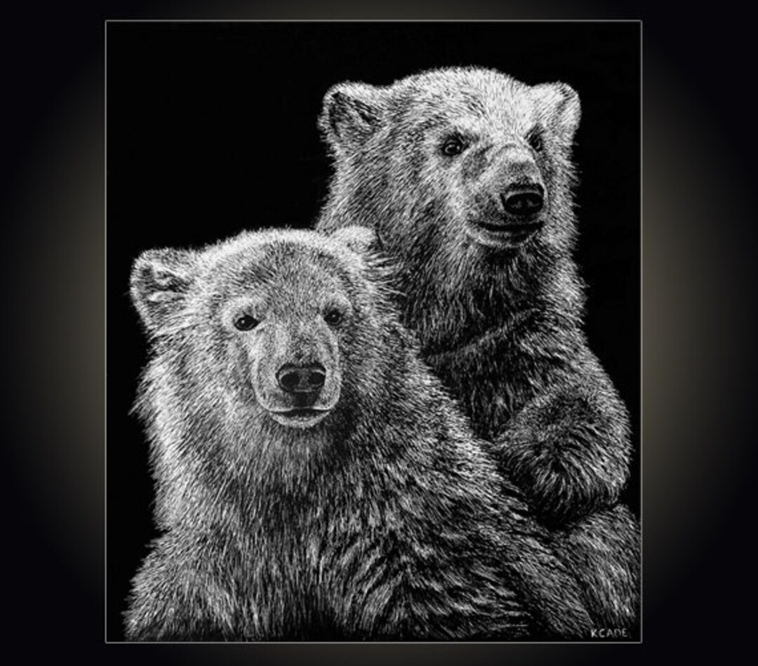 Lithograph Print "baby Bears" A Pen and Ink on Scratchboard Drawing of ...
