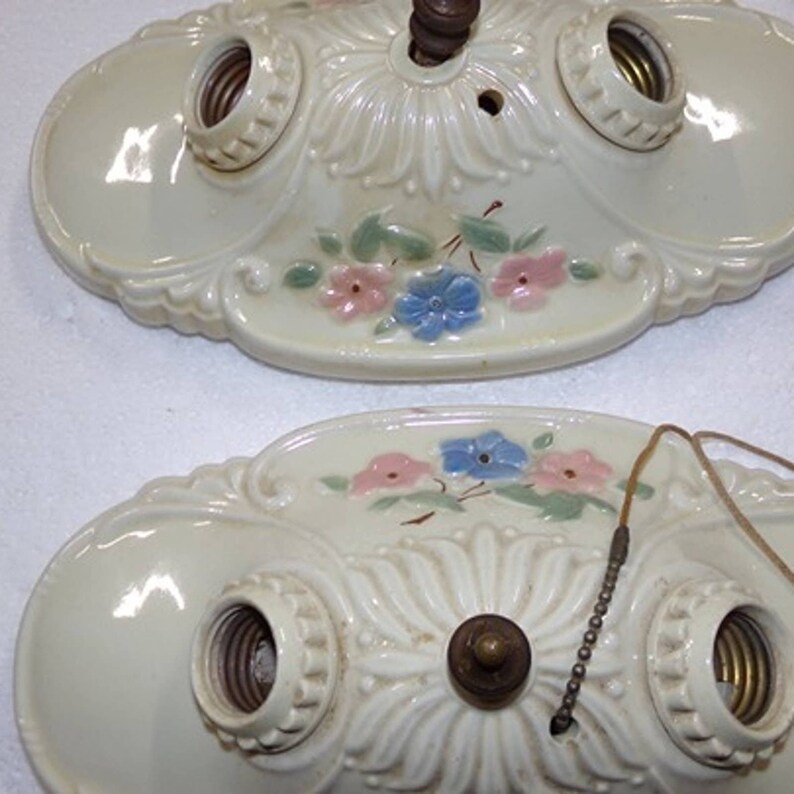 VINTAGE Porcelain Flush Mount Wall Fixtures Floral Mcm Vanity - Etsy