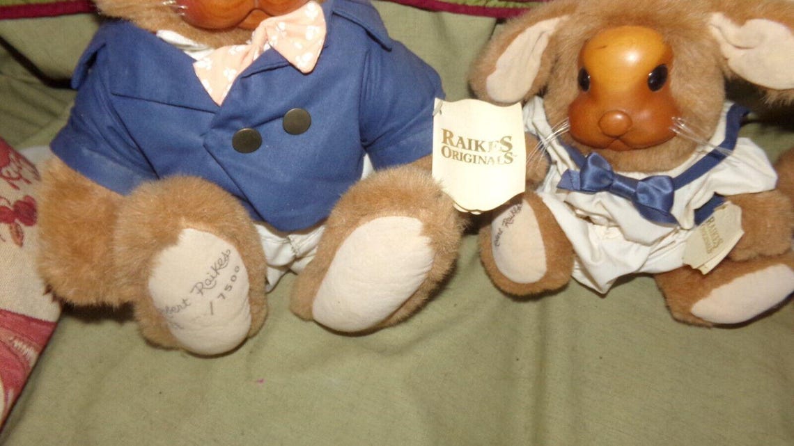 Vintage Robert RAIKES ORIGINAL Rabbits Pluash Woodfqce Jointed Applause ...