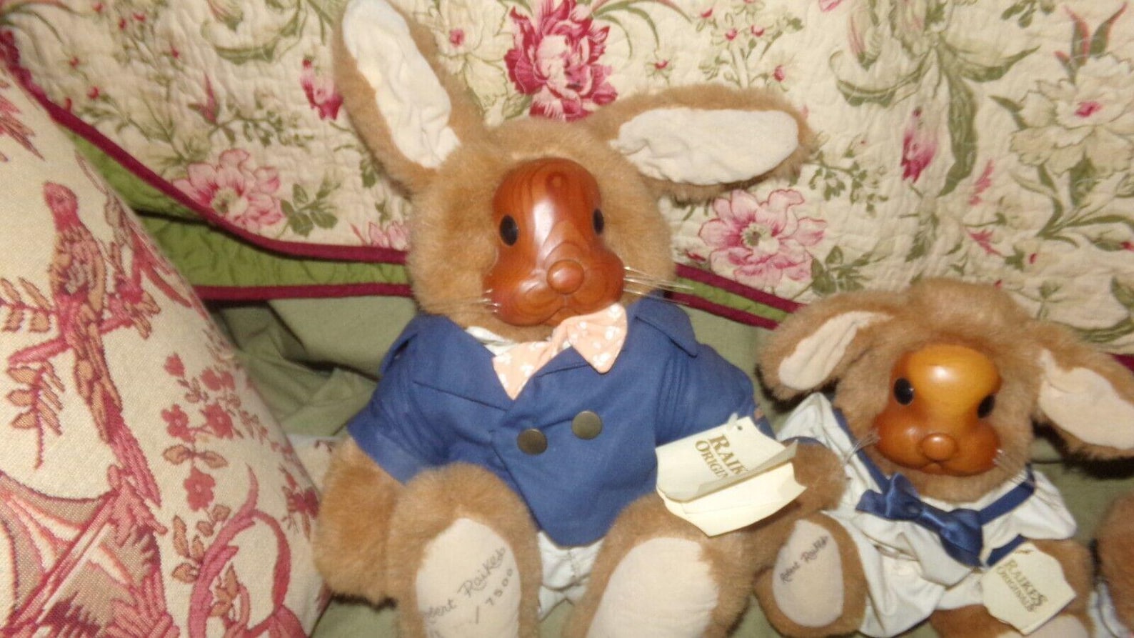 Vintage Robert RAIKES ORIGINAL Rabbits Pluash Woodfqce Jointed Applause ...