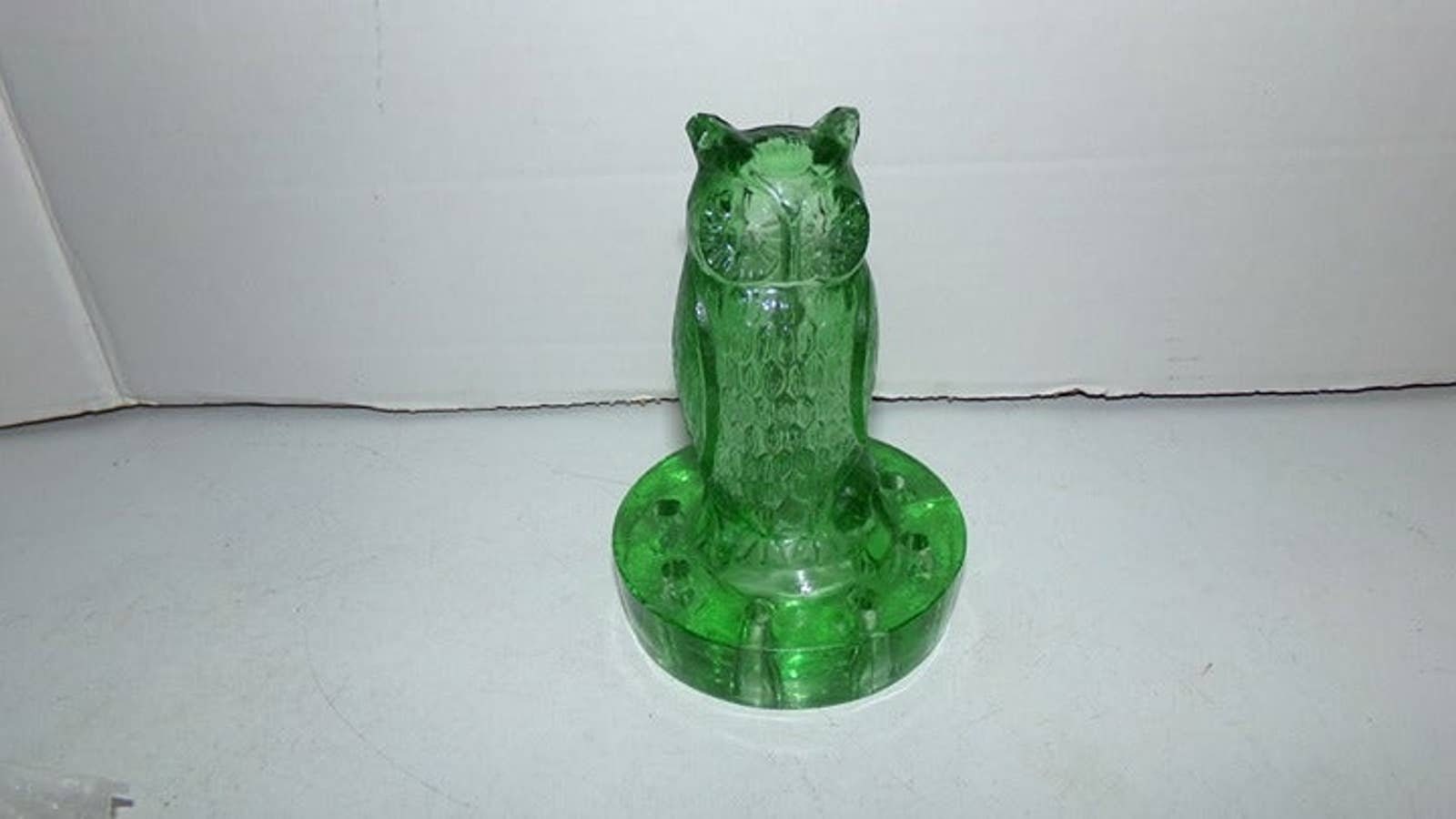 VINTAGE Green Depression Glass Oval Owl Flower Frog Holder - Etsy