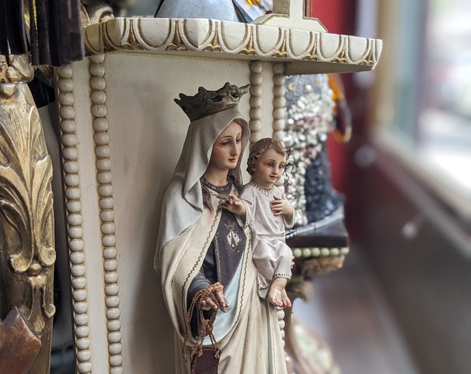 Virgin and Child Statue Olot in Wooden Base // Old Virgin of Carmen ...