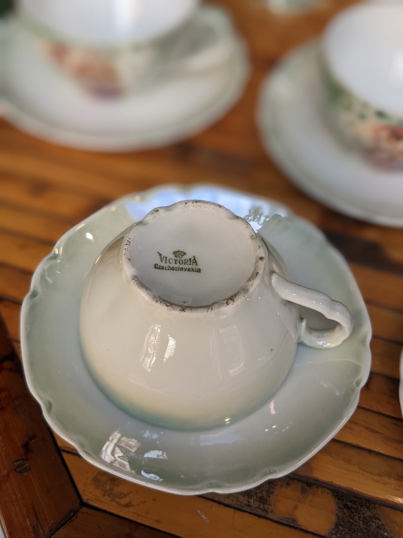 Victoria Czechoslovakia Vintage Tea Set Porcelain With Scenes // 12 ...