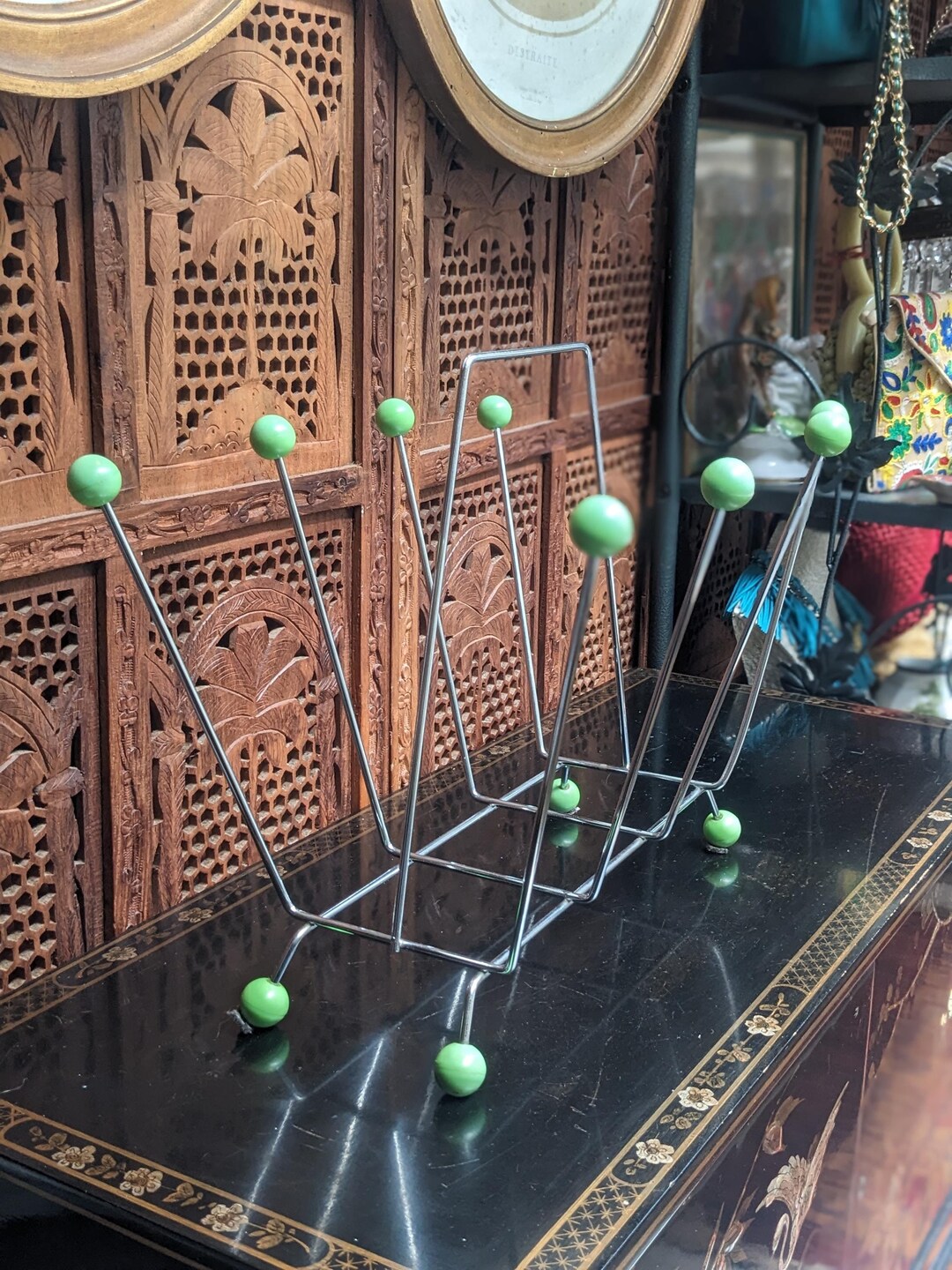 Vintage Sputnik Magazine Rack Green Atomic - Chrome - Wood - 60's ...