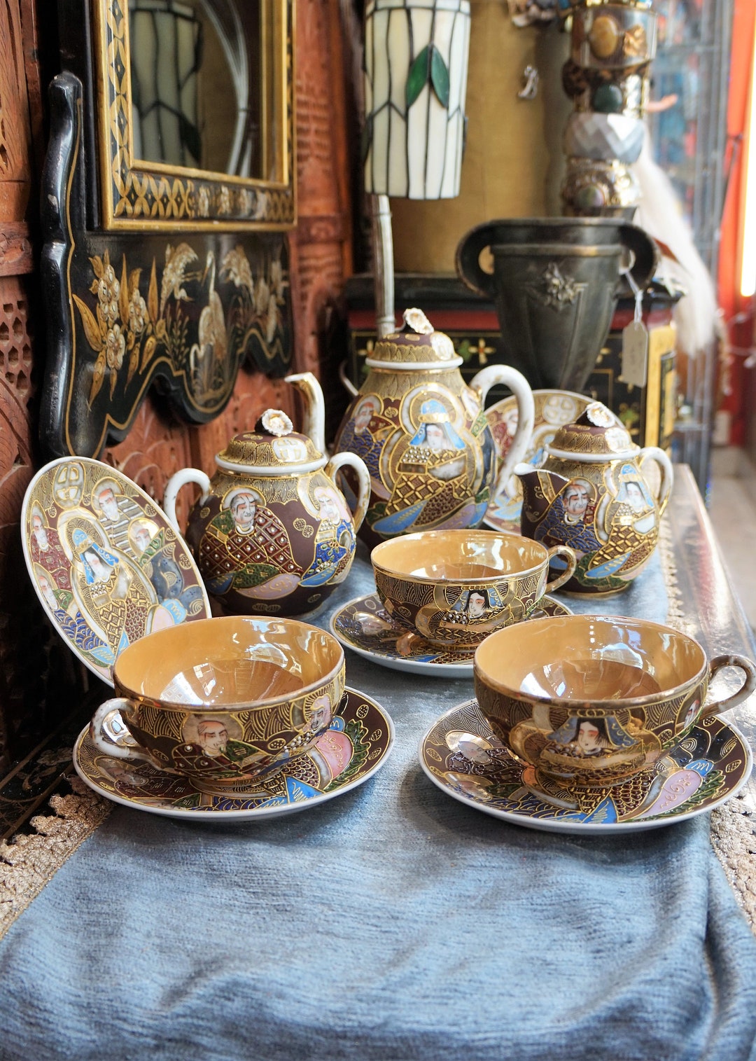 Vintage Satsuma Tea Set Porcelain // Satsuma Moriage Tea Set / Tea Set ...