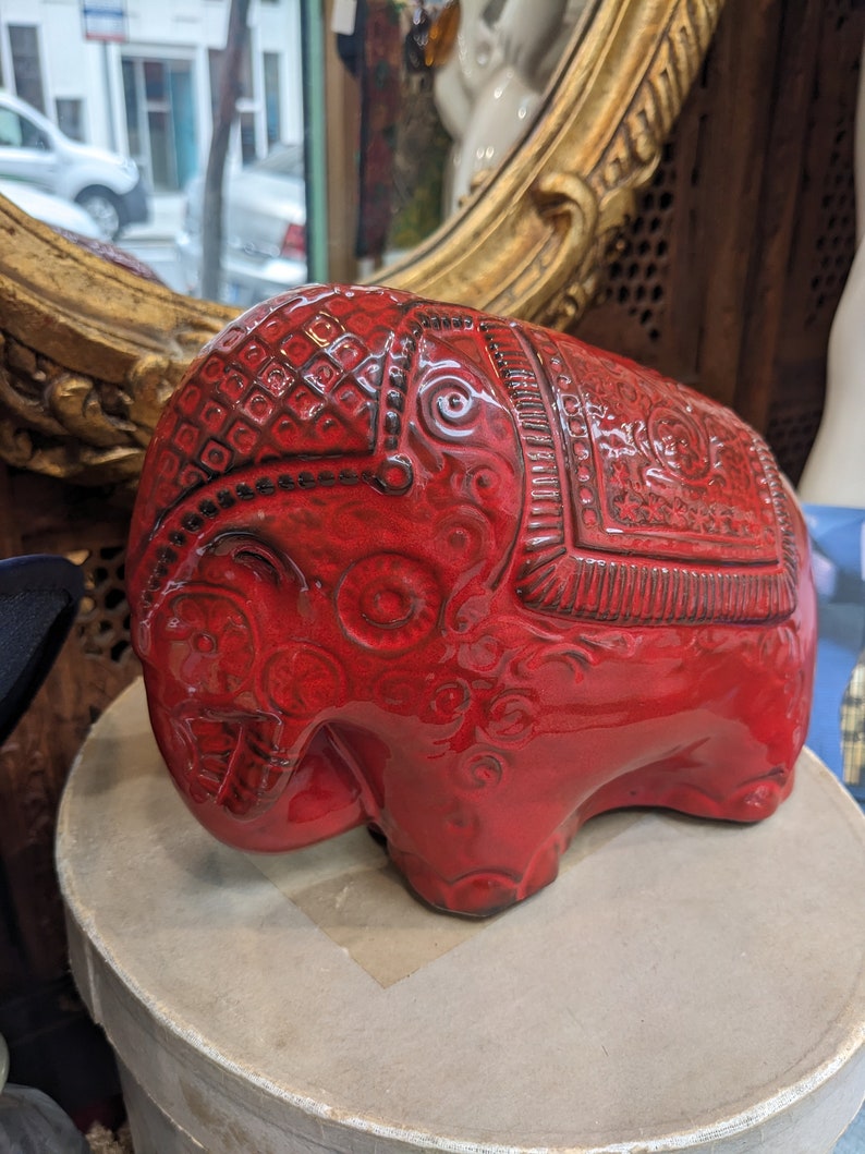 1960s Ceramic Elephant in Aldo Bitossi Style // Red Glaze Ceramic ...