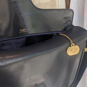 Authentic CELINE Vintage C Logo Shoulder Bag Navy Blue // Designer ...