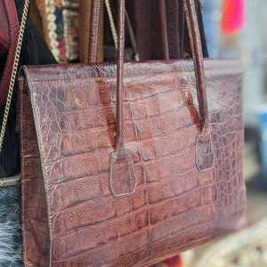 Vintage Leather Bag Brown Moc Croc Tote Shoulder Bag // Bridas Bag - Etsy