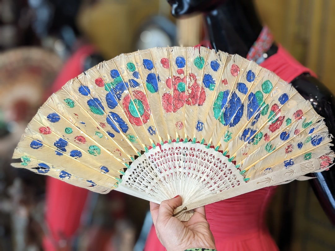 Antique Feather Carved Fan / Chinese Fan// Handpainted Vintage Fan - Etsy