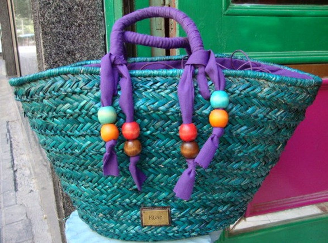 Large Handwoven Straw Bag Colorful /straw Beach Tote/ Green - Etsy