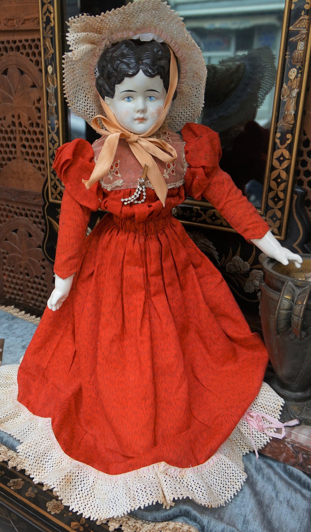 RESERVE Antique German China Head Doll Germany 136 // Shoulder Head ...