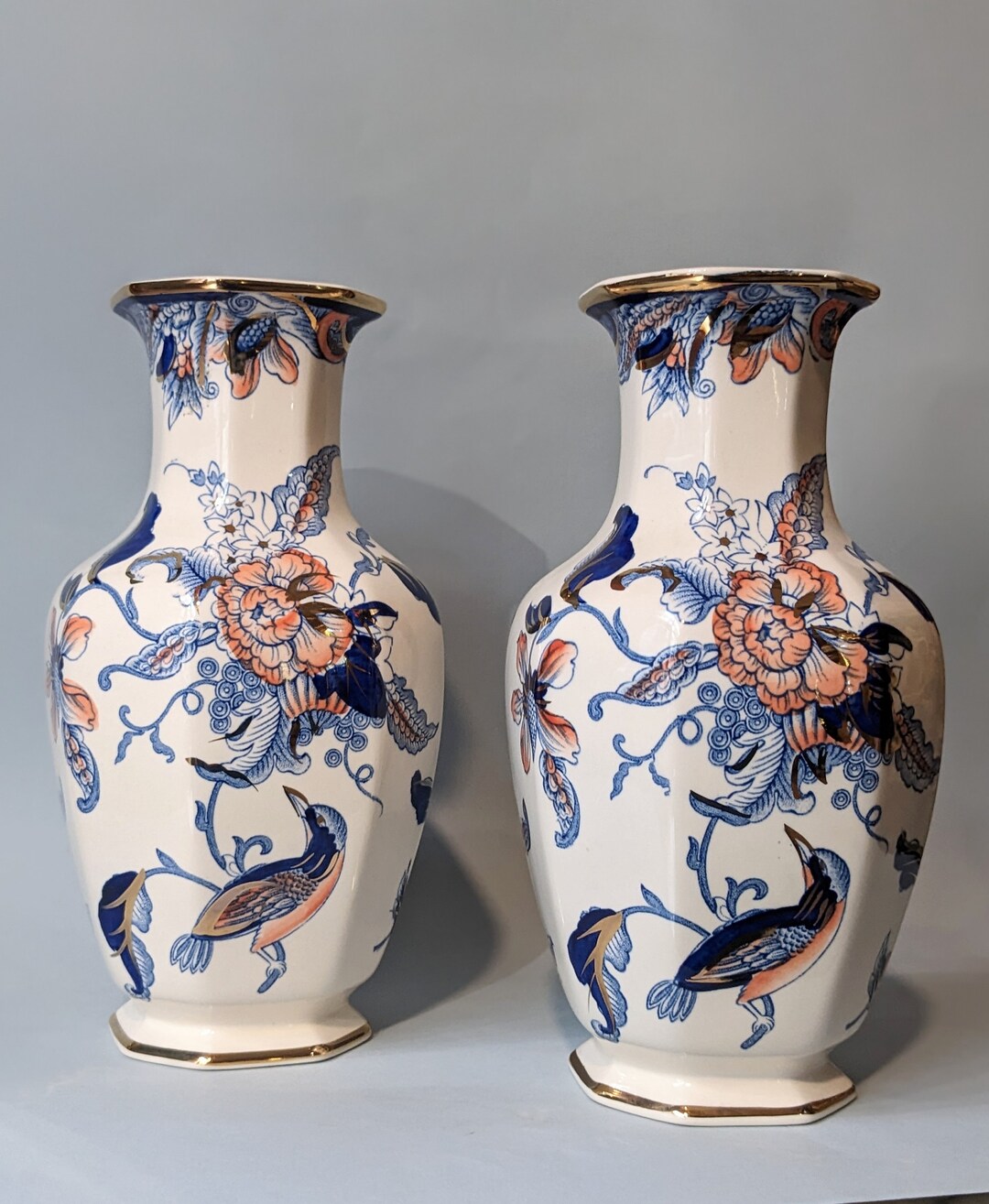 Couple of Masons Ironstone Blue Vase Blue // Hand Decorated Porcelain ...