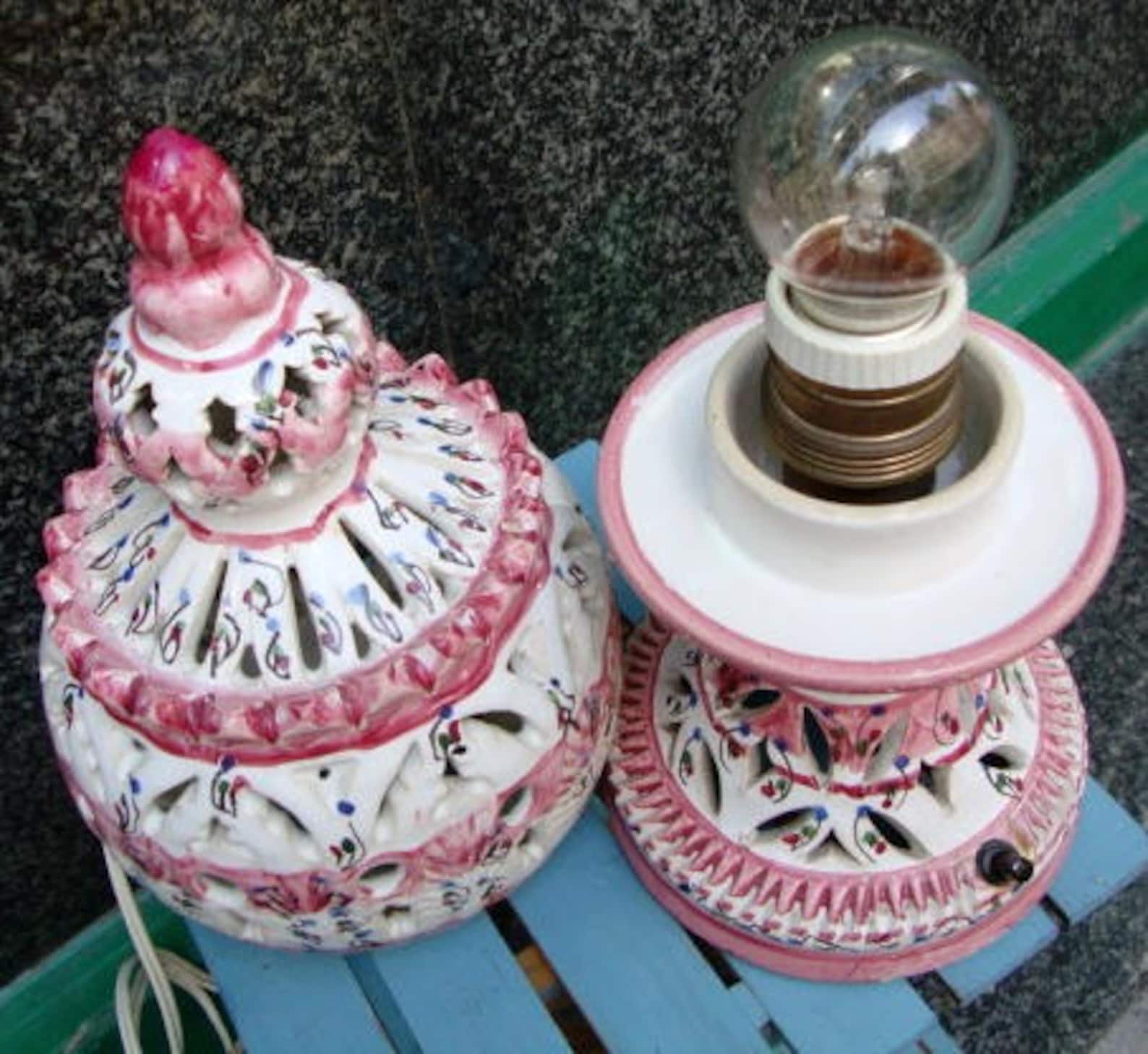 Vintage Ceramic Base Lamp Handpainted / Flower porcelain Lamp | Etsy