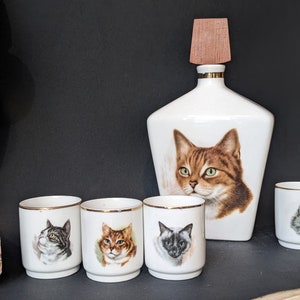 Vintage Decanter Cats With Cups Porcelain 70s // Made in Spain Janbo - Etsy