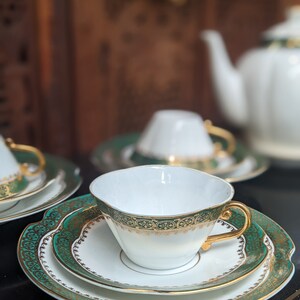 Vintage Tea Coffee Set Porcelain Vintage Castro Gold Green // Vintage ...