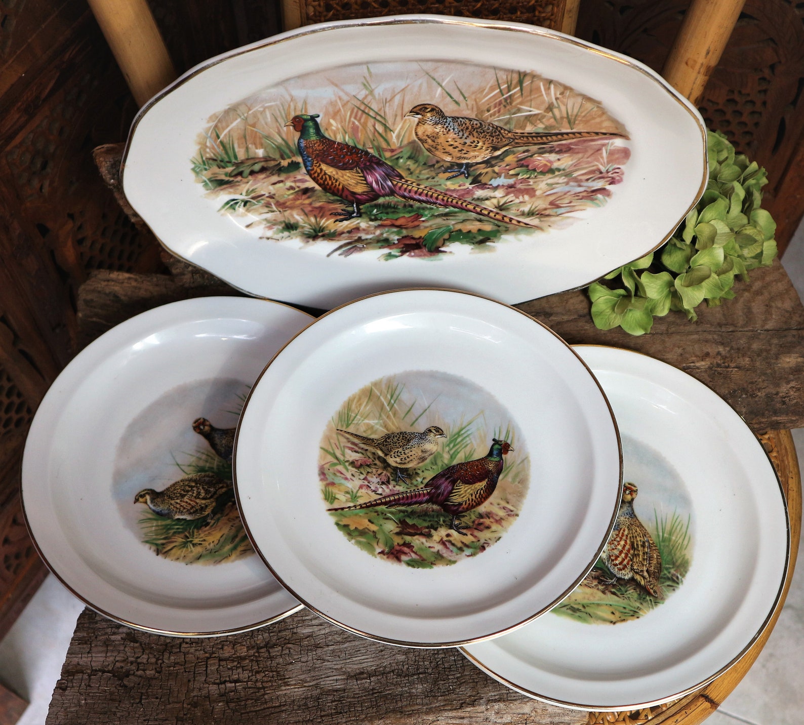 Vintage Set of Porcelain Dishes Birds Scenes // Tablesetting - Etsy