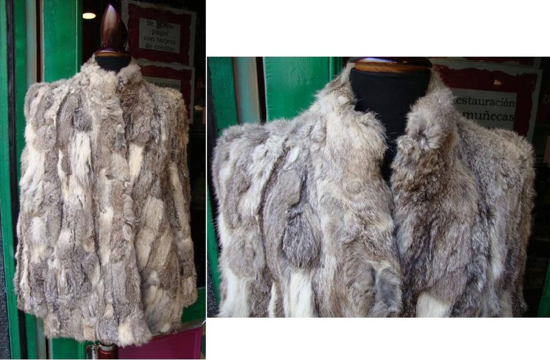ON SALE!! Vintage 1980s Coat Gray / Rabbit Fur Coat - Gray Rabbit Fur ...