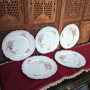5 Antique Victorian Porcelain Floral Dessert Plates Pink Blue Green ...